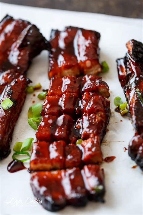 Sticky Chinese Barbecue Pork Belly Ribs Char Siu Cafedelites