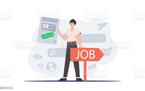 구직 개념 한 남자가 손에 공석에 대한 통과 테스트를 실시합니다 플랫 스타일의 벡터 일러스트레이션입니다 객실 있음에 대한 스톡