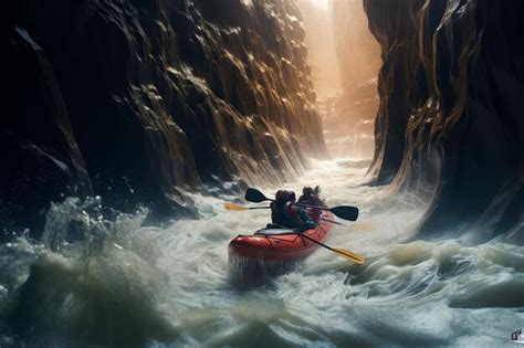 Premium Photo Kayakers Navigating Through Turbulent Waters In