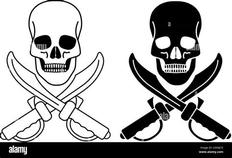 Pirate Skull With Crossed Swords Or Cutlasses In Black And White