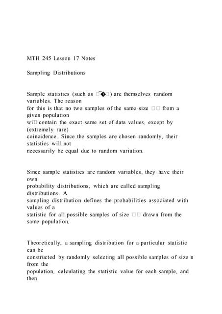 Mth 245 Lesson 17 Notes Sampling Distributions Sam Docx