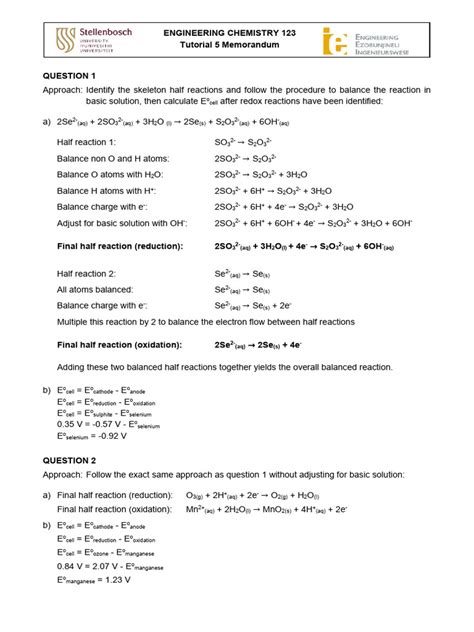 Tut 5 Memo Download Free Pdf Redox Chemical Reactions
