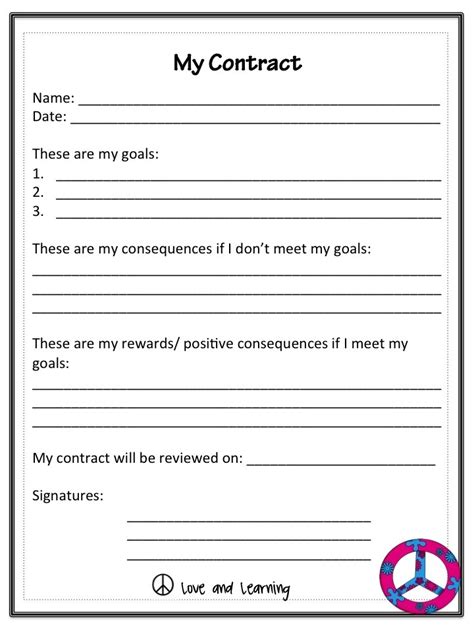 Learning Contract Template Printable And Enjoyable Learning