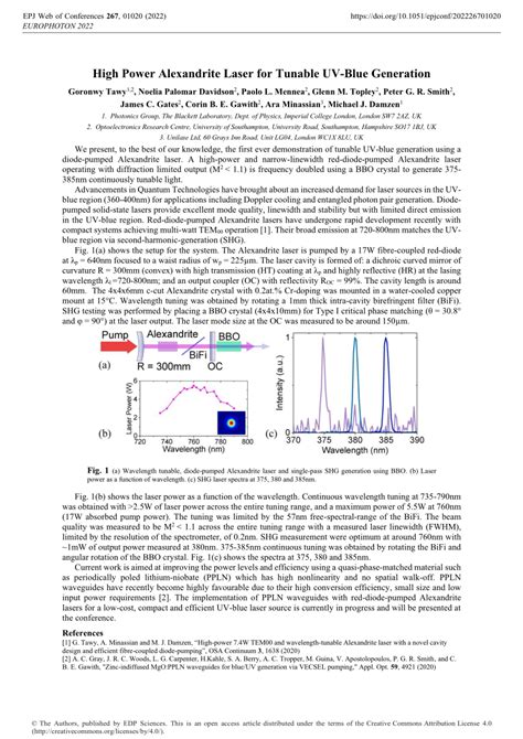 Pdf High Power Alexandrite Laser For Tunable Uv Blue Generation