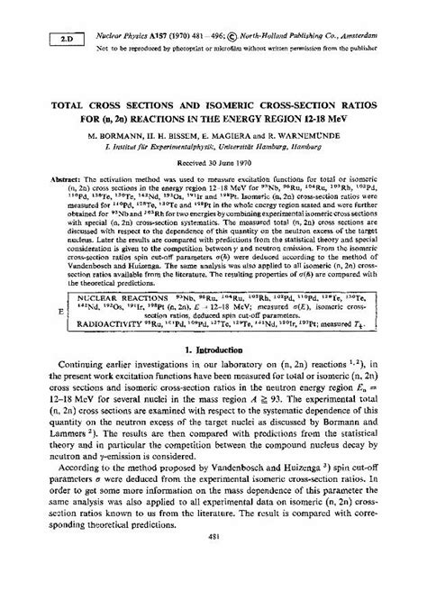 Pdf Total Cross Sections And Isomeric Cross Section Ratios For N 2n