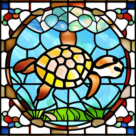 Seamless Stained Glass Pattern Under The Sea Turtle · Creative Fabrica