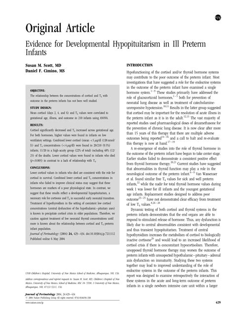 Pdf Evidence For Developmental Hypopituitarism In Ill Preterm Infants