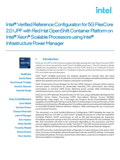 Intel® Verified Reference Configuration For 5g Flexcore 20 Upf With