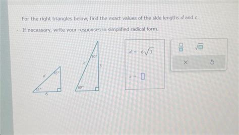 Solved For The Right Triangles Below Find The Exact Values Chegg