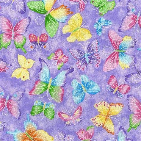 Fabric Traditions Make Believe Glitter Butterflies On Lavender