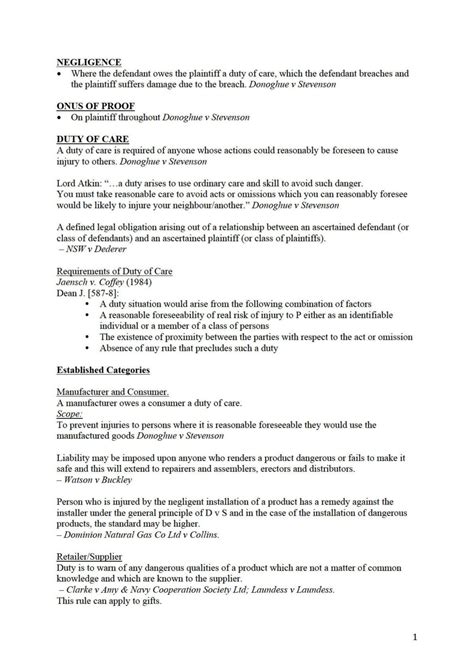 Torts Law Exam Notes Law131 Torts Law Une Thinkswap