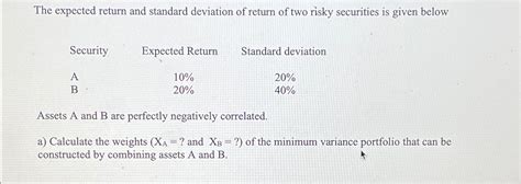Solved The Expected Return And Standard Deviation Of Return