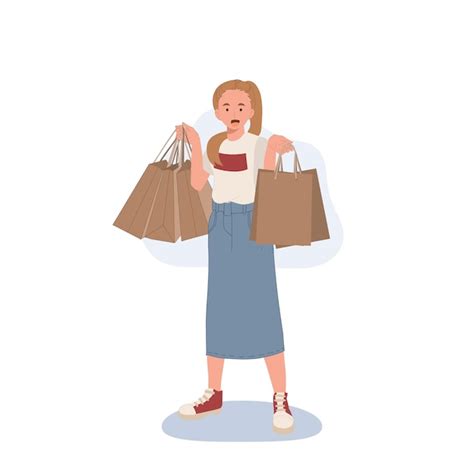 Concepto De Compras Mujer Mostrando Sus Bolsas De Compras Ilustración