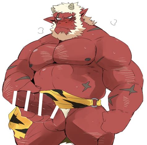 Rule 34 Balls Bara Beard Blush Boner Censored Penis Erection Facial Hair Horns Hyaku Artist