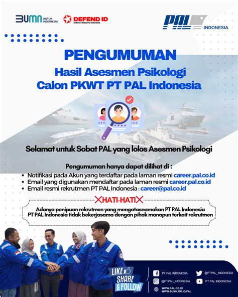 Pengumuman Hasil Seleksi Asesmen Psikologi Calon PKWT PT PAL Indonesia