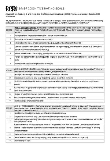 Bcrs Brief Cognitive Rating Scale By Joyful Expressions Speech Therapy