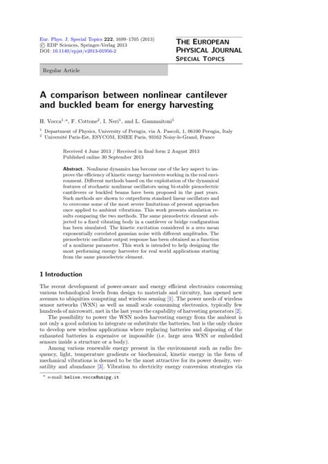 Pdf A Comparison Between Nonlinear Cantilever And Buckled Beam For Energy Harvesting