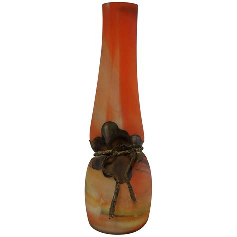 Mid Century Modern Blown Glass Tall Orange Optic Slag Vase At 1stdibs