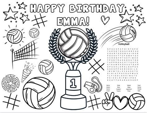 Customizable Printable Volleyball Birthday Coloring Pages Volleyball Party Favor Volleyball