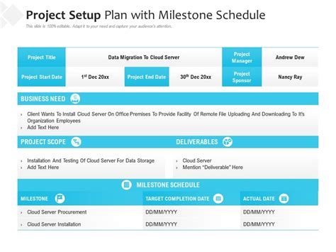 Project Setup Plan With Milestone Schedule Presentation Graphics Presentation PowerPoint