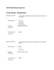 NETW Week Quiz NETW Week Quiz Grade Details All Questions Question Question