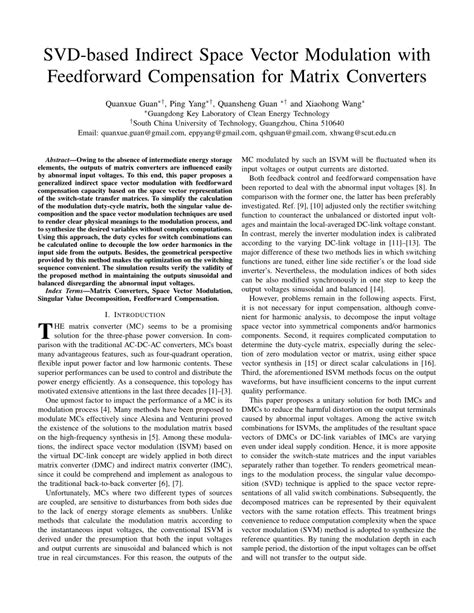 PDF SVD Based Indirect Space Vector Modulation With Feedforward Compensation For Matrix Converters