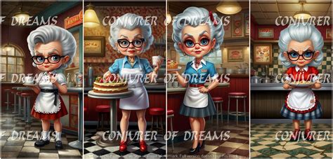 Grumpy Senior Old Lady Waitress Ai Art Digital Download Set Of 4 Etsy