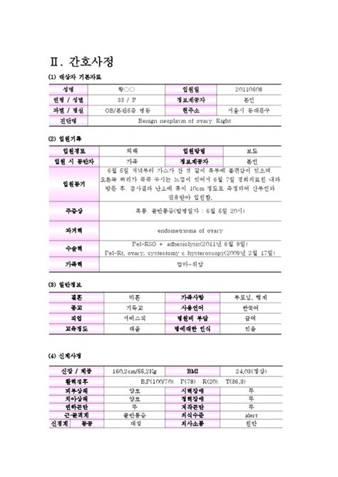 모성간호학 Benign Ovarian Neoplasm양성 난소 종양사례 의약학