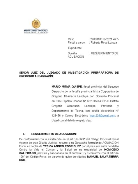 Acusacion Fiscal Homicidio Calificado Pdf Asesinato Derecho Penal