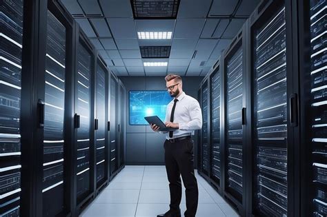 Engineer Working Server Room Internet Network Connection With Data Center Digital Technology