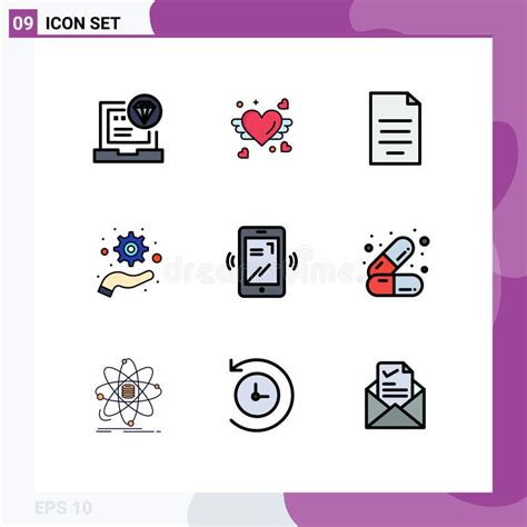 Set Of 9 Vector Filledline Flat Colors On Grid For Mobile Optimization Wedding Management