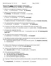 Bio 205 Final Exam 2019 Docx BIO 205 Section T1 T2 S1 Exam 4 May 9 2019 Choose The Single