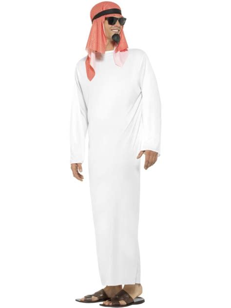 Sheikh Costume White Arabian Style Outfit With Long Tunic And Headdress