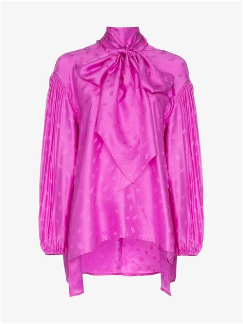 Chloé Logo Pussybow Silk Blouse Browns