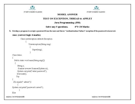 Model Answer JAVA TEST On Excep Applet Thread MODEL ANSWER TEST ON