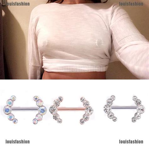 Lfth 2pcs Women Stainless Steel Crystal Shields Bars Nipple Piercing