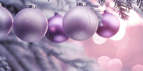 Christmas Banner With Violet Colored Tree Baubles Stock Illustration Illustration Of Purple