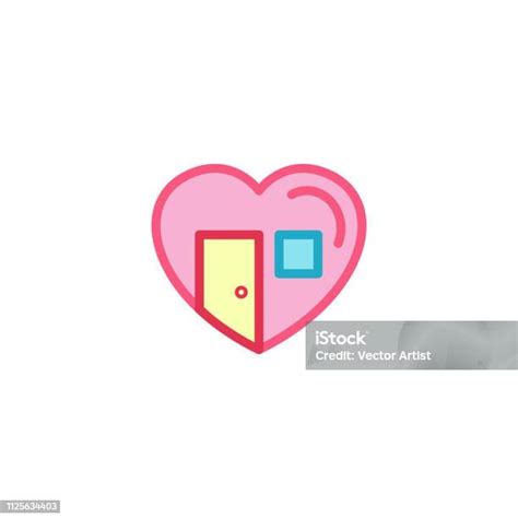 집 문 및 창 아이콘 사랑 한다 간단한 마음 그림 선 스타일 로고 템플릿 디자인입니다 0명에 대한 스톡 벡터 아트 및 기타