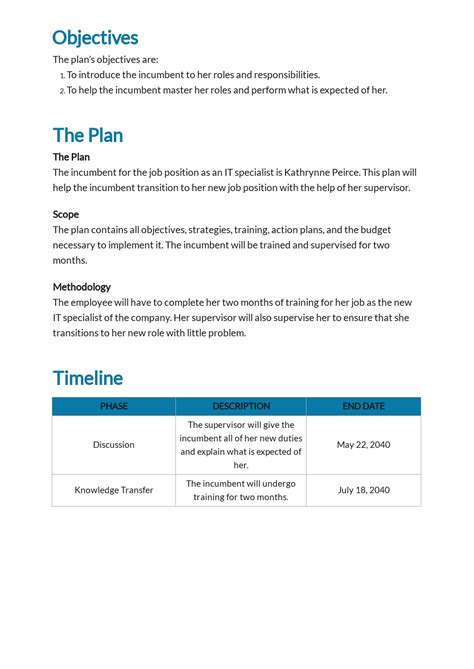 Role Transition Plan Template