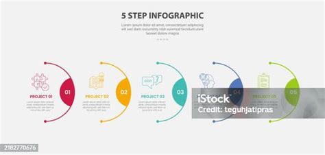 슬라이드 프리젠 테이션을위한 수평 오른쪽 방향에 반원 선이있는 5 포인트 단계 템플릿이있는 5 포인트 템플릿 인포 그래픽 개요 스타일 0명에 대한 스톡 벡터 아트 및 기타