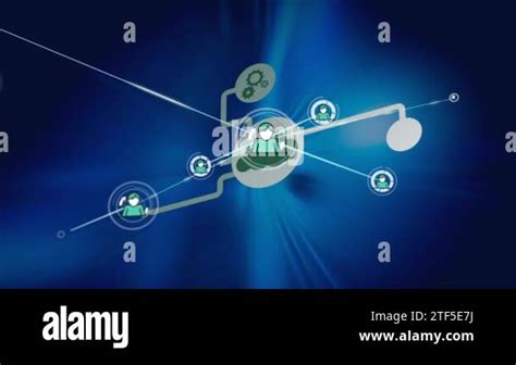 Animation Of Profile Icons Connecting With Lines Flow Chart With Computer Icons On Blue