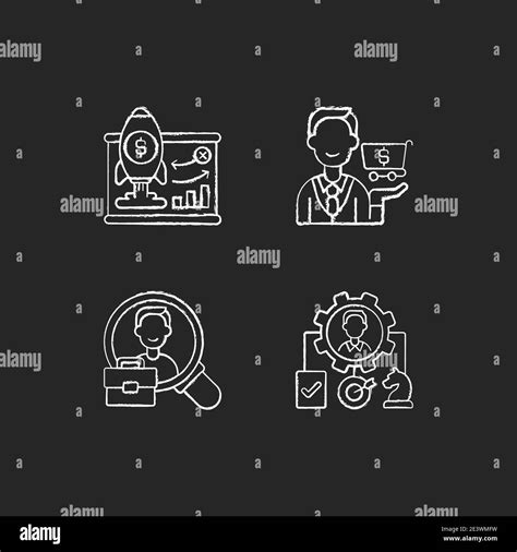 Corporate Structure Chalk White Icons Set On Black Background Stock Vector Image And Art Alamy
