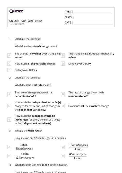 50 Unit Rates Worksheets For 8th Grade On Quizizz Free And Printable