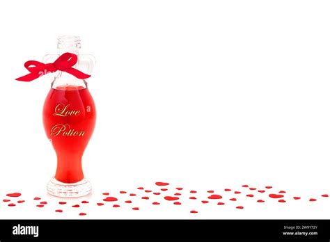 Love Potion Bottle With Red Liquid Concoction And Confetti Heart Shape