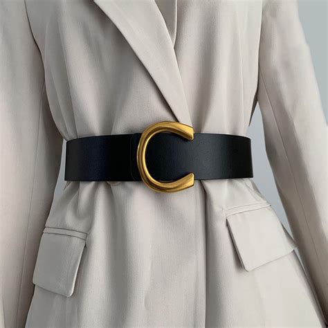 New Belt Women Geometric Metal Buckle Black Belt Dress Shirt Belted