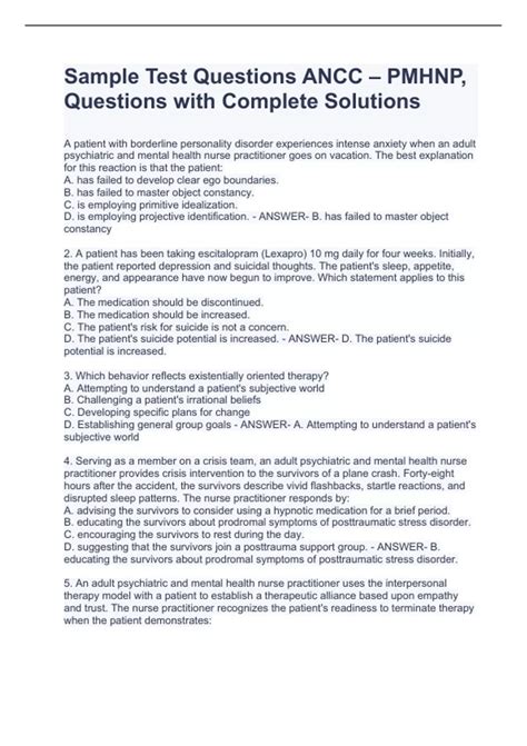 Sample Test Questions Ancc Pmhnp Questions With Complete Solutions Pmhnp Stuvia Us