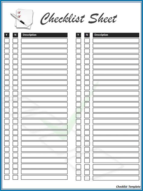 √ Free Fillable Blank Checklist Template Checklist Templates