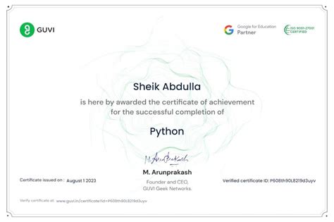 Sheik Abdulla On Linkedin Guvi Greatlearning Guvicertificate
