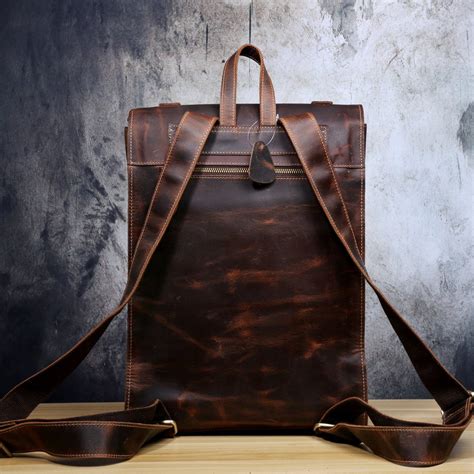 Genuine Leather Mens Cool Backpack Sling Bag Large Black Travel Bag Hi