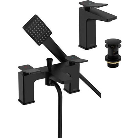 Eco Basin Mixer And Bath Shower Mixer Tap Pack Black Bristan Tangram B